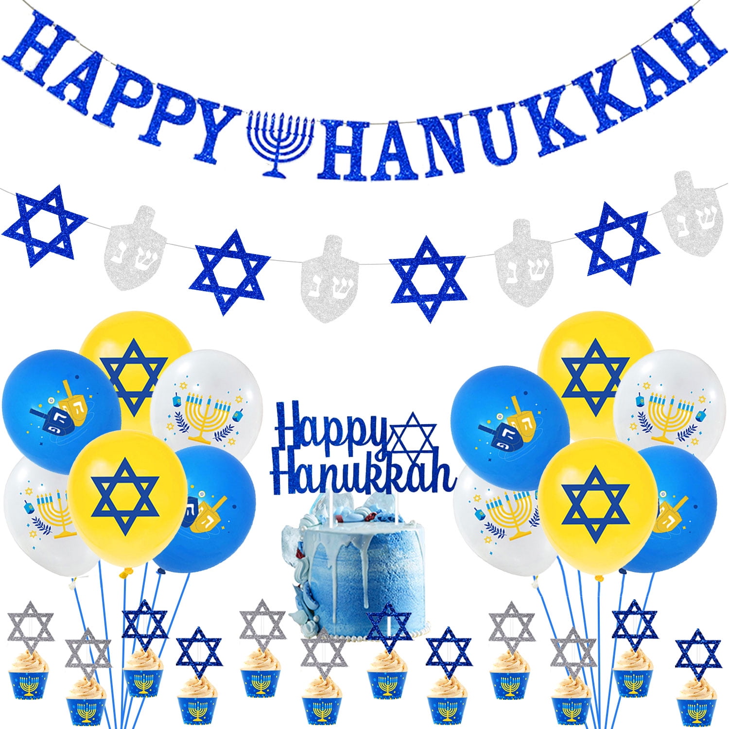 Happy Hanukkah Decorations Happy Hanukkah Banner Chanukah Cake Topper ...