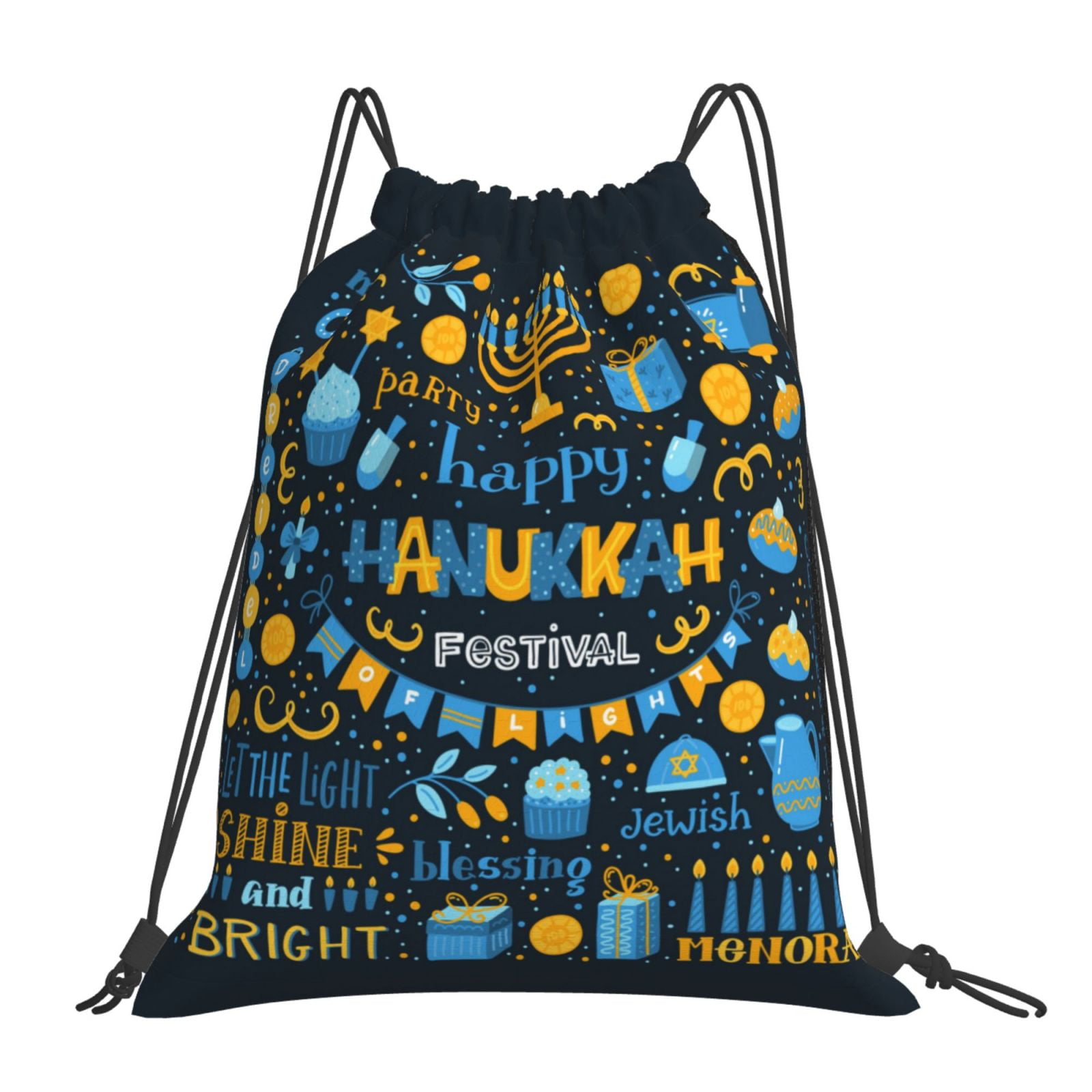 Happy Hanukkah Jewish Chanukah Holiday Drawstring Backpack Sackpack ...