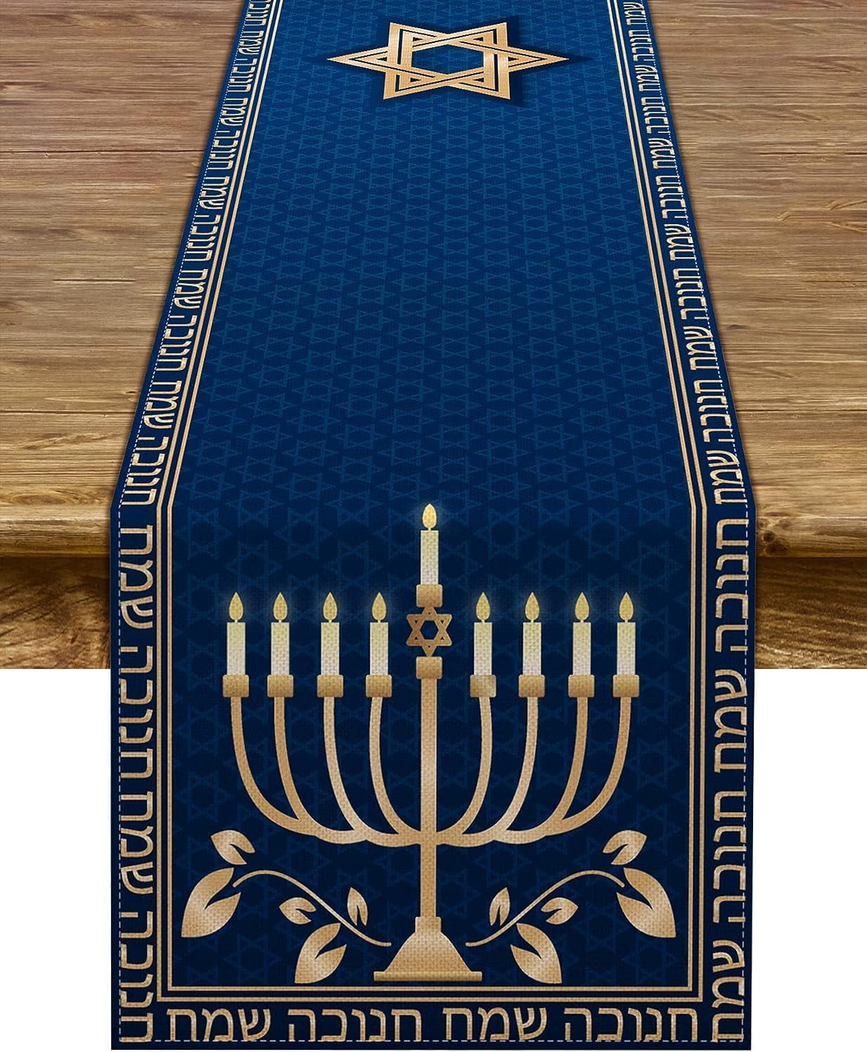 Happy Hanukkah Menorah Linen Table Runner Jewish Festival Party r ...