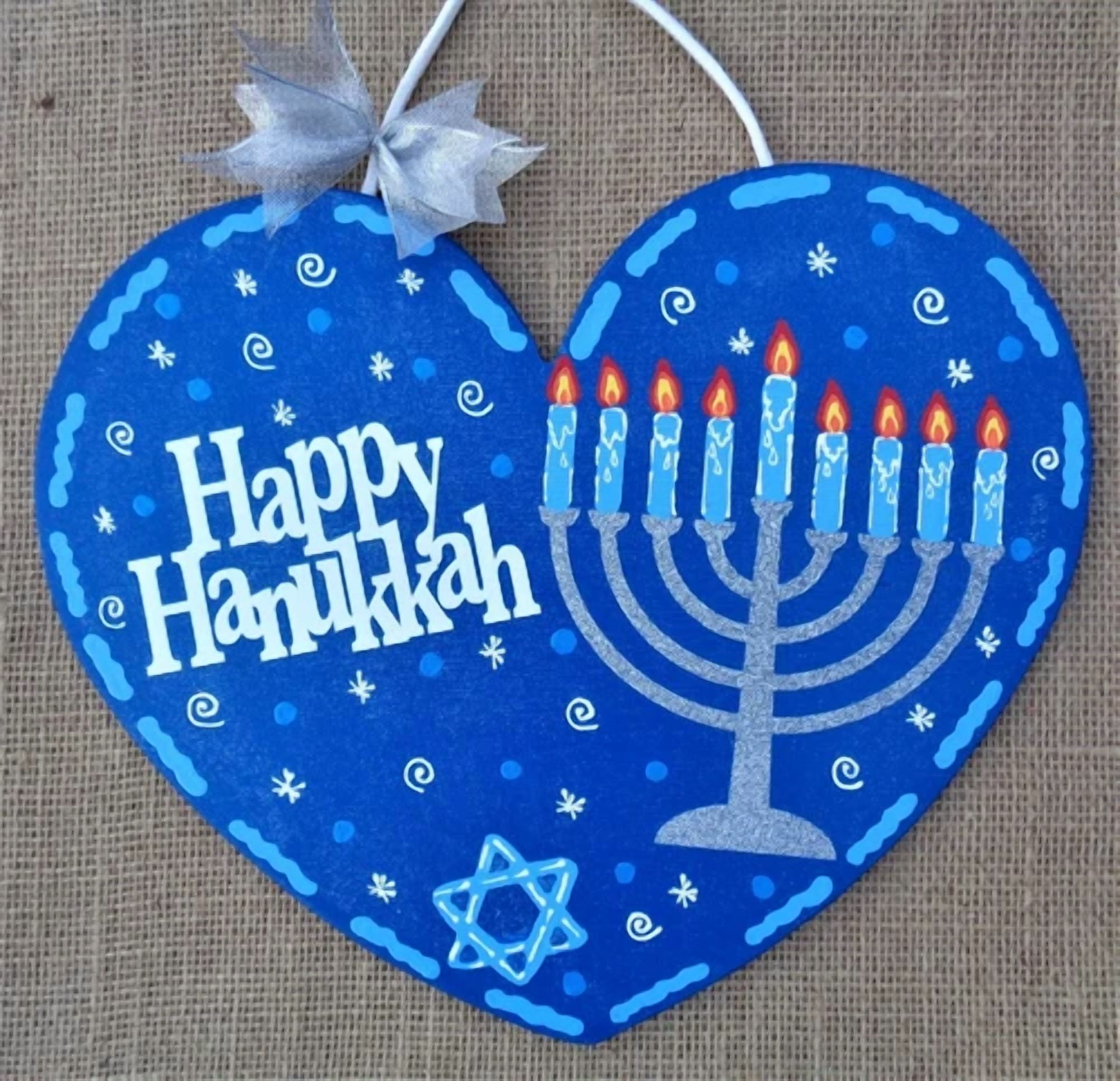 Happy Hanukkah Sign Menorah Festival Of Lights Door Hanger Plaque ...