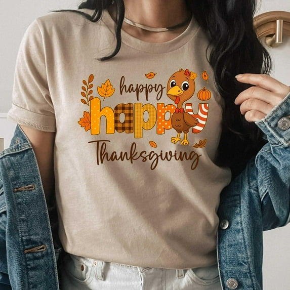 Happy Happy Thanksgiving T-Shirt, Cute Turkey Shirt, Thanksgiving Shirt ...