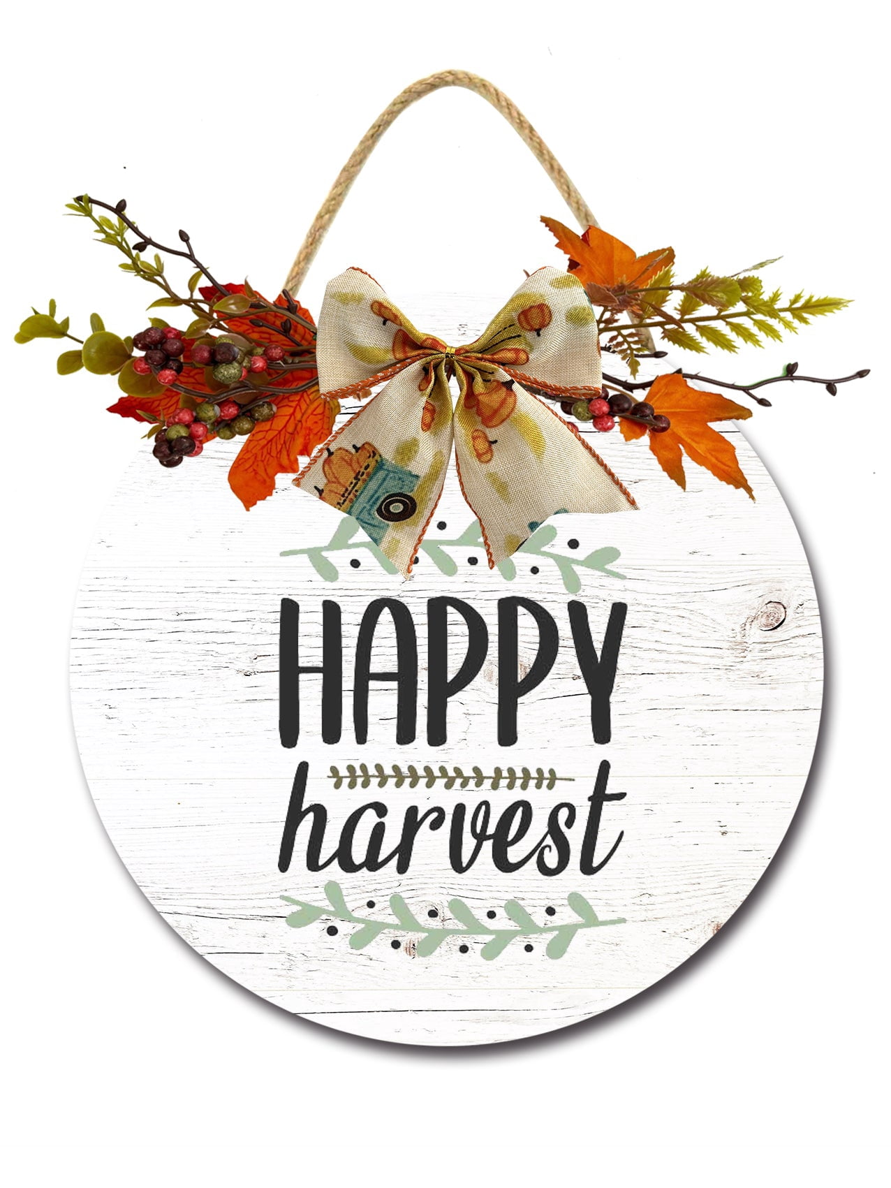 Happy Harvest Door Sign Home Decor Round Wood Wreaths Wall Hanging Sign ...