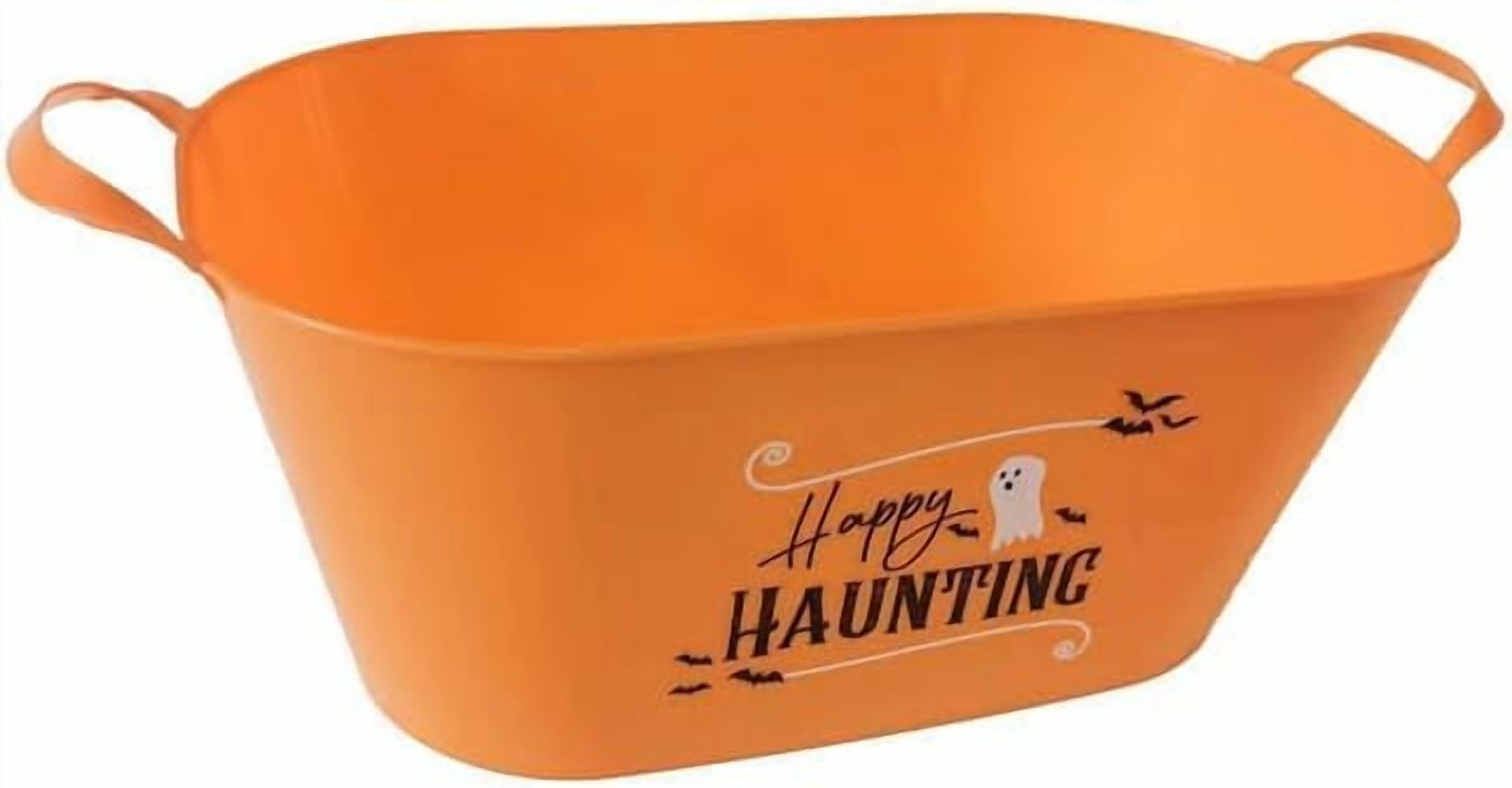Happy Haunting Orange Oval Bucket with Handle Sentiment Plastic Buckets ...