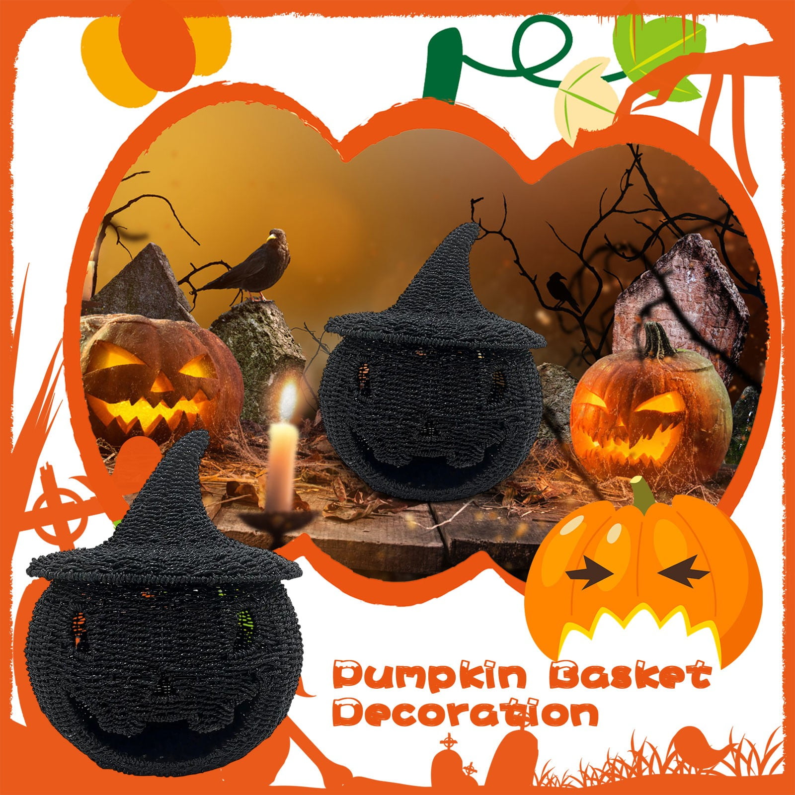 Happy Haunting Seagrass & Metal Pumpkin Halloween Decorations Halloween ...