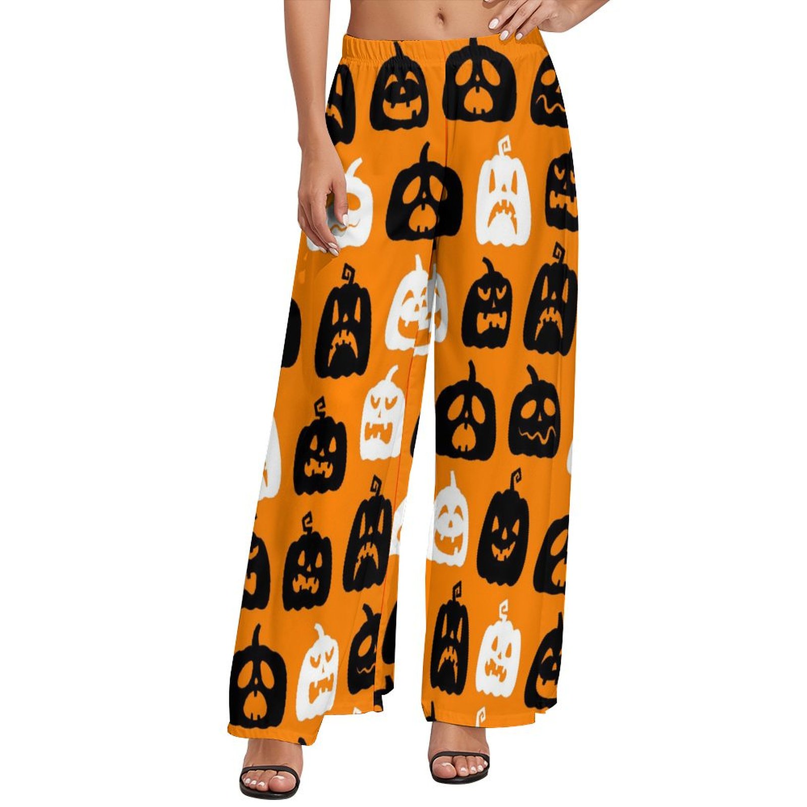 Happy Haunts Straight Pants Halloween Symbols Classic Wide Leg Pants ...
