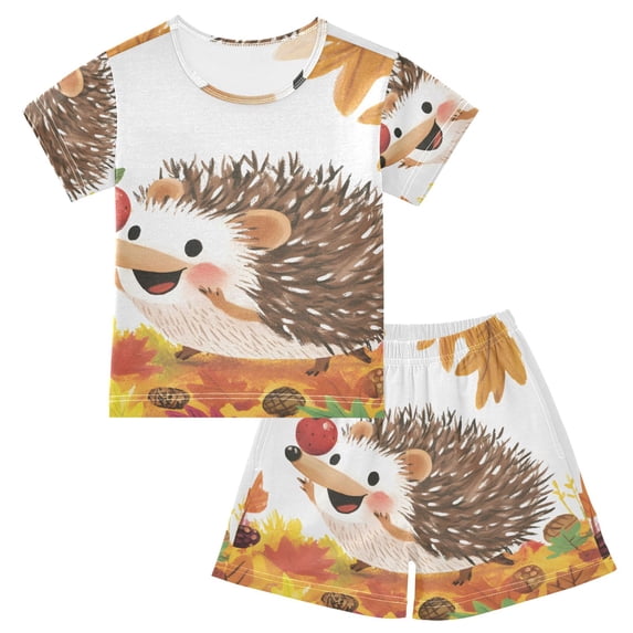 Happy Hedgehog Summer Pajama Set Soft Cotton Short Sleeve Sleepwear ...