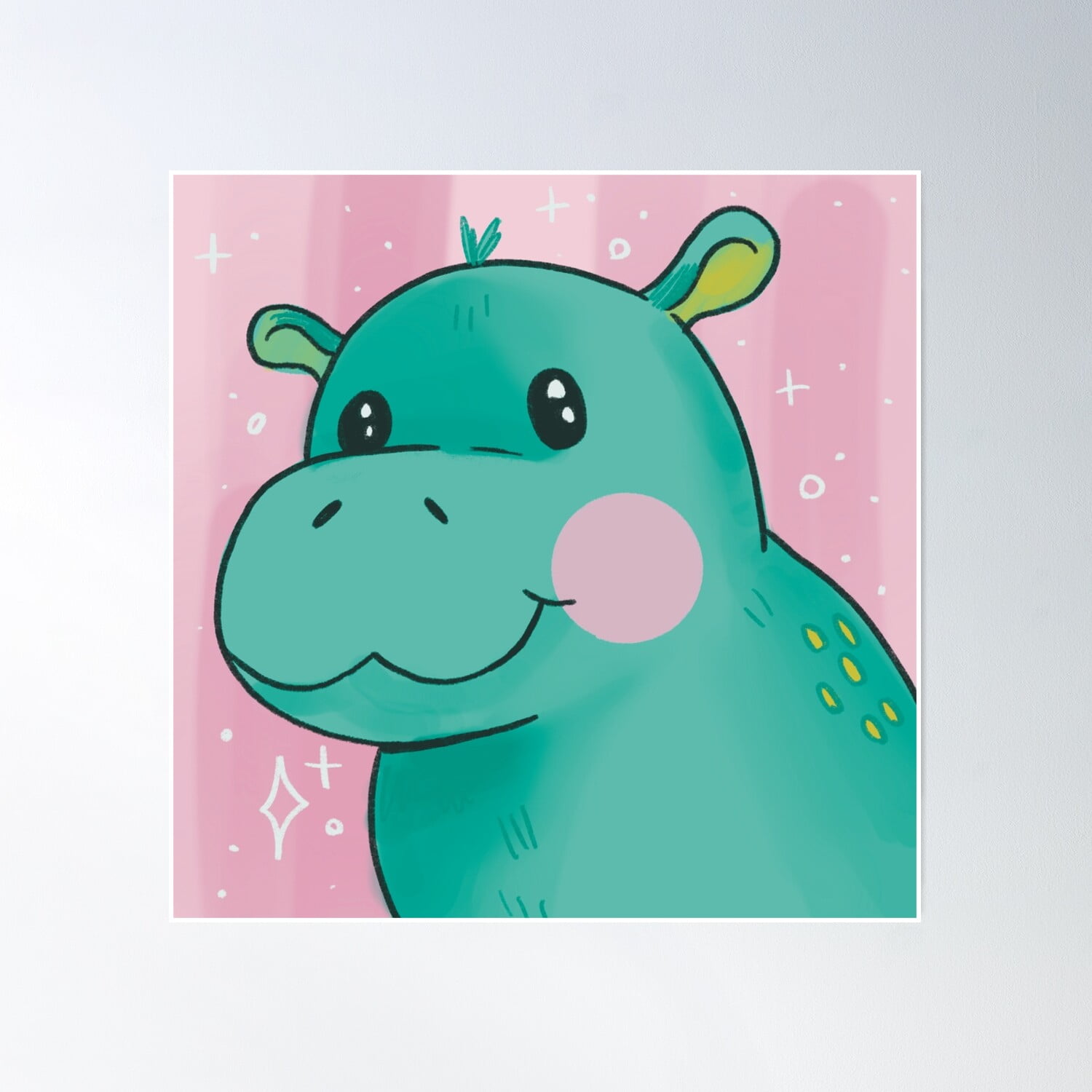 Happy Hippo Poster Wall Art, Modern Wall Decor, 30x30 UNFRAMED ...
