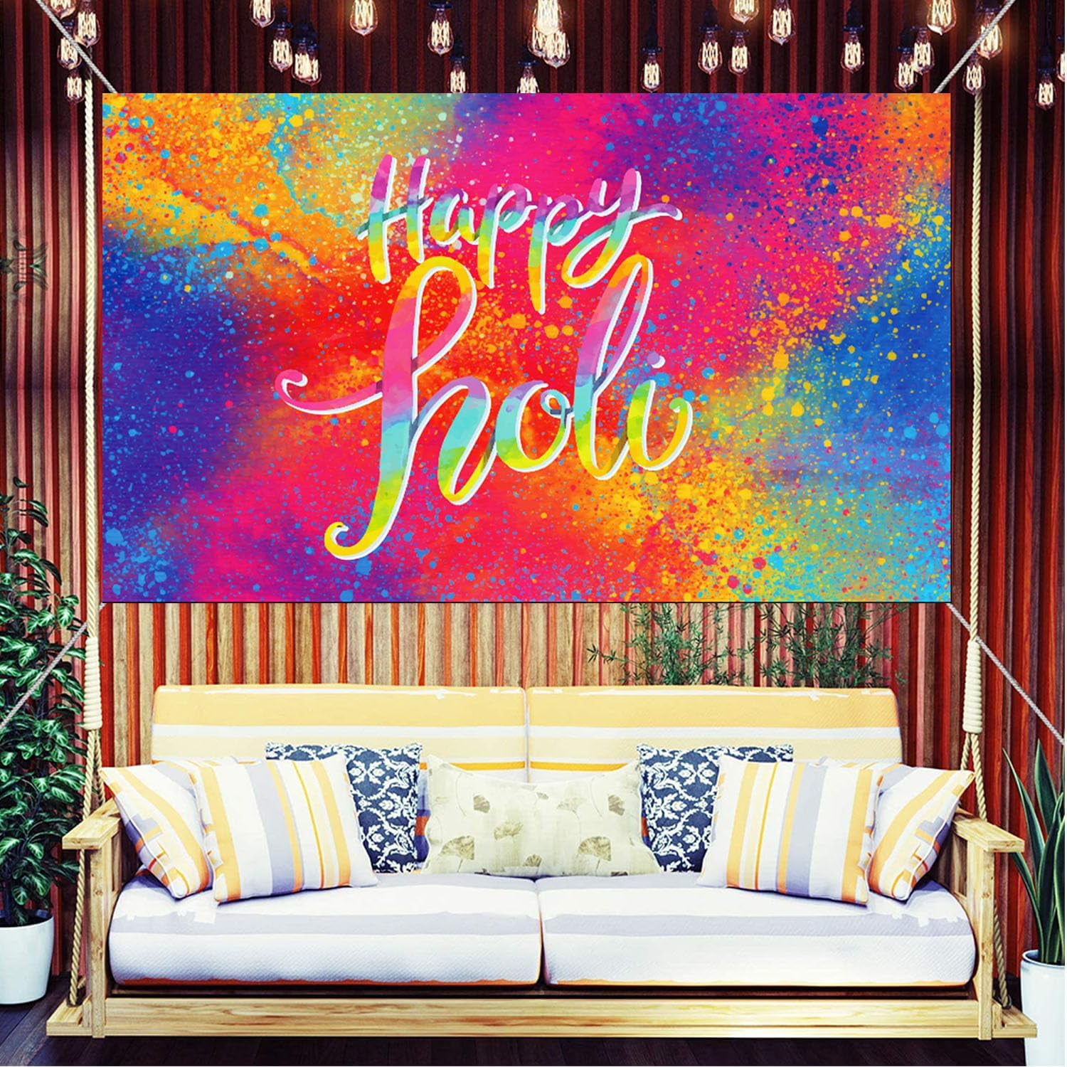 Happy Holi Backdrop Banner, Hindu Colorful Powder Graffiti Handprint Pattern Photography ...