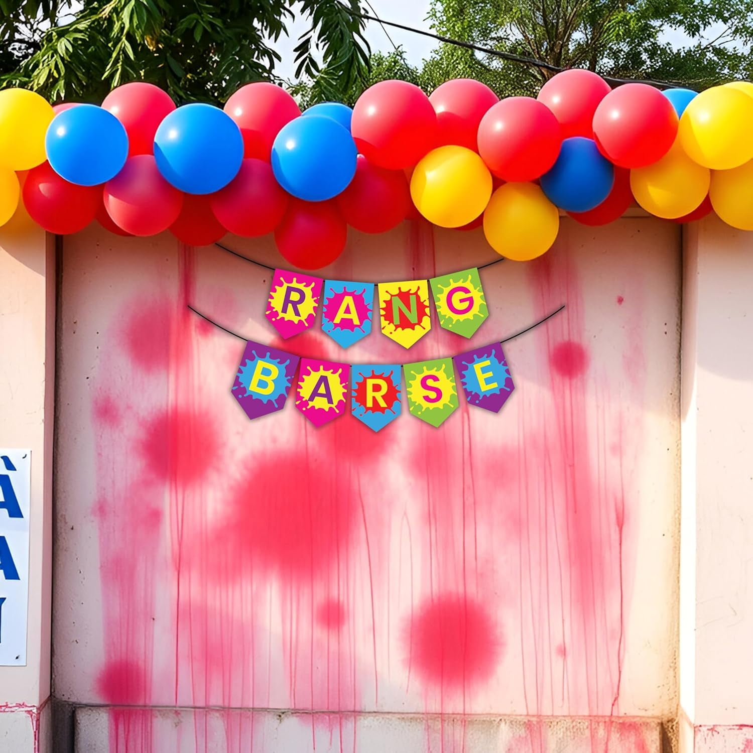 Happy Holi Decoration Combo Pack Of 22 Pcs - 1 "Rang Barse" Banner + 20 ...