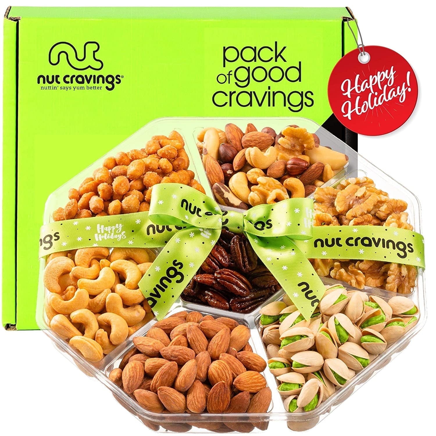 Nut Cravings Happy Holiday Gift Basket, Gourmet Nuts Platter (7 ...