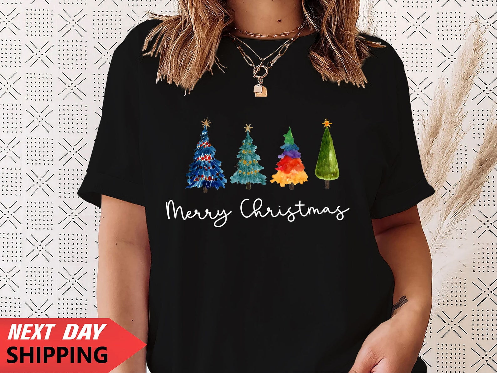 Happy Holiday Season Apparel, Unique Hand Drawn Xmas Forest, Cheerful December Festival Vibe ...