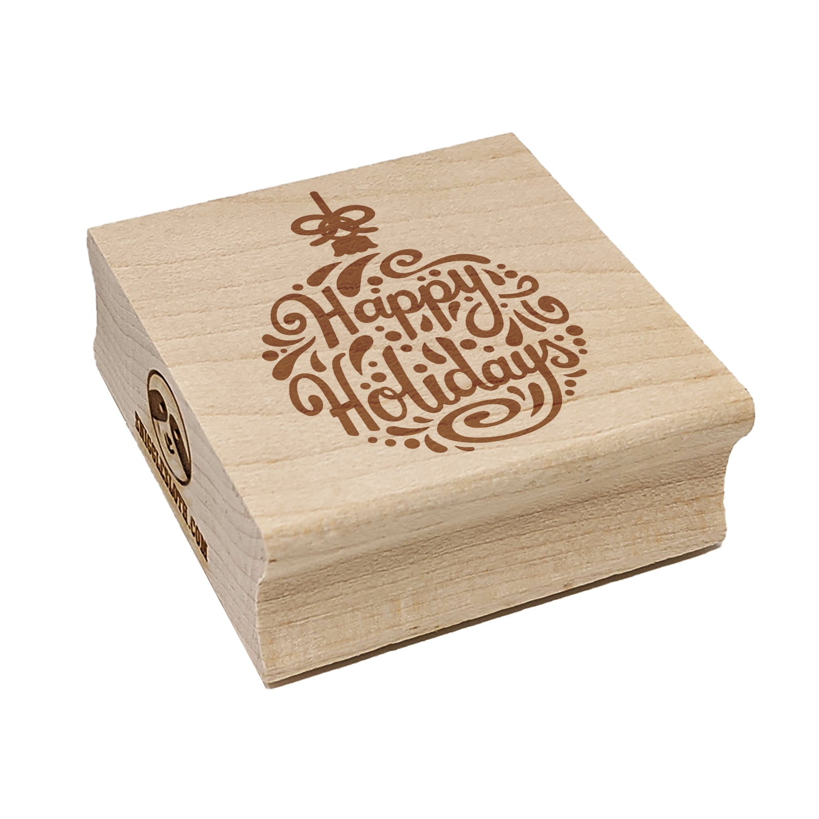 Happy Holidays Cursive on Ornament Christmas Square Rubber Stamp ...
