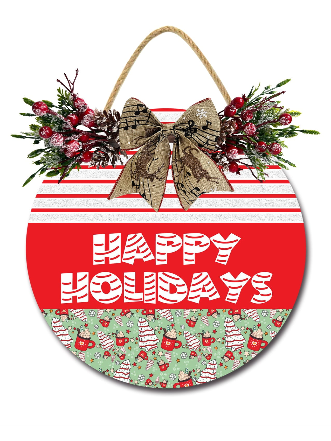Happy Holidays Door Hanging Sign 11 inch Wooden Wall Sign, Rustic ...