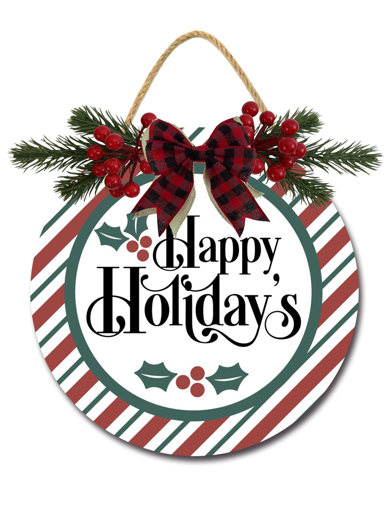 Happy Holidays Door Hanging Sign 11 inch Wooden Wall Sign, Rustic ...