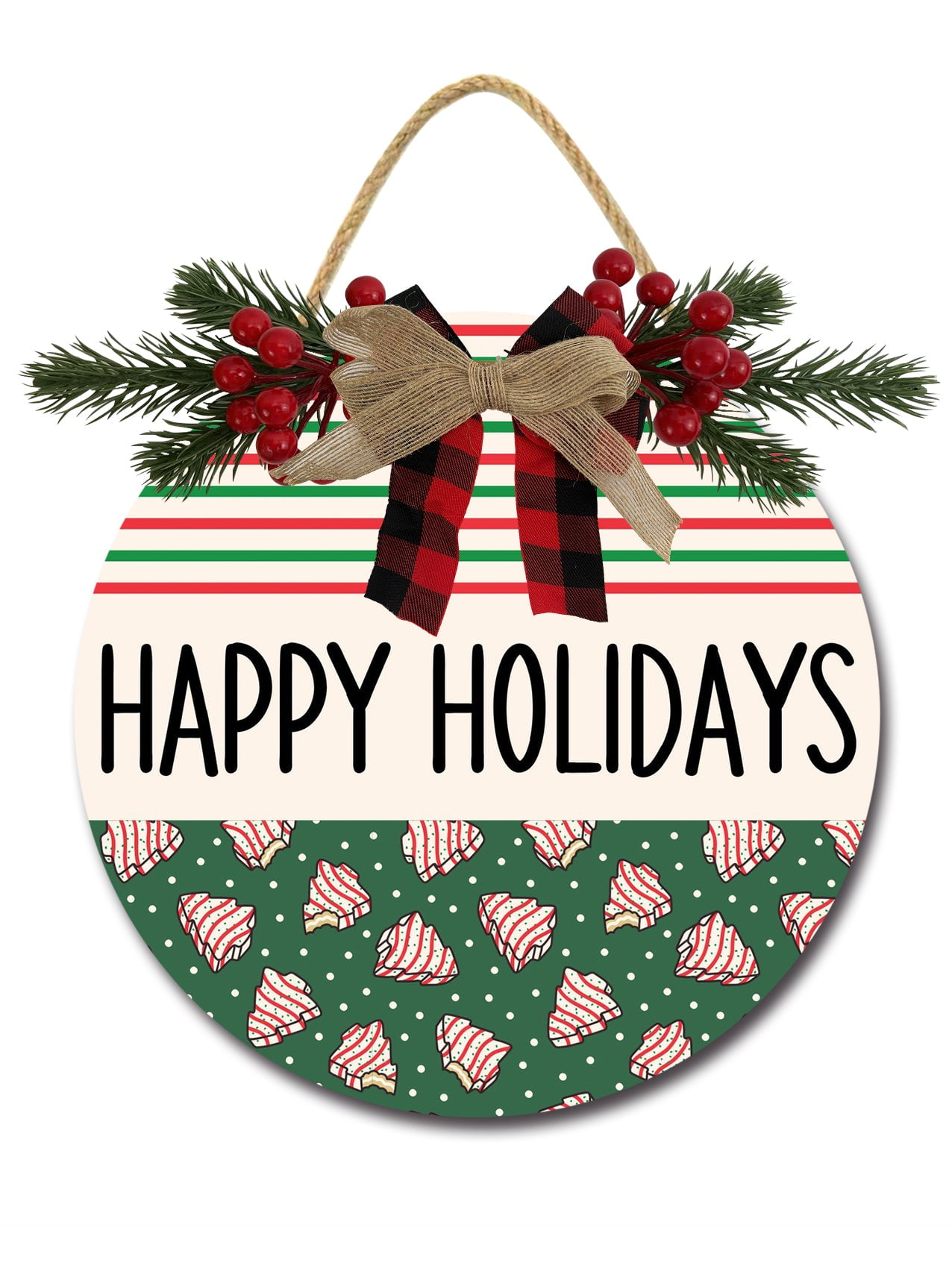 Happy Holidays Door Hanging Sign 12 Inch Wooden Wall Sign, Rustic ...