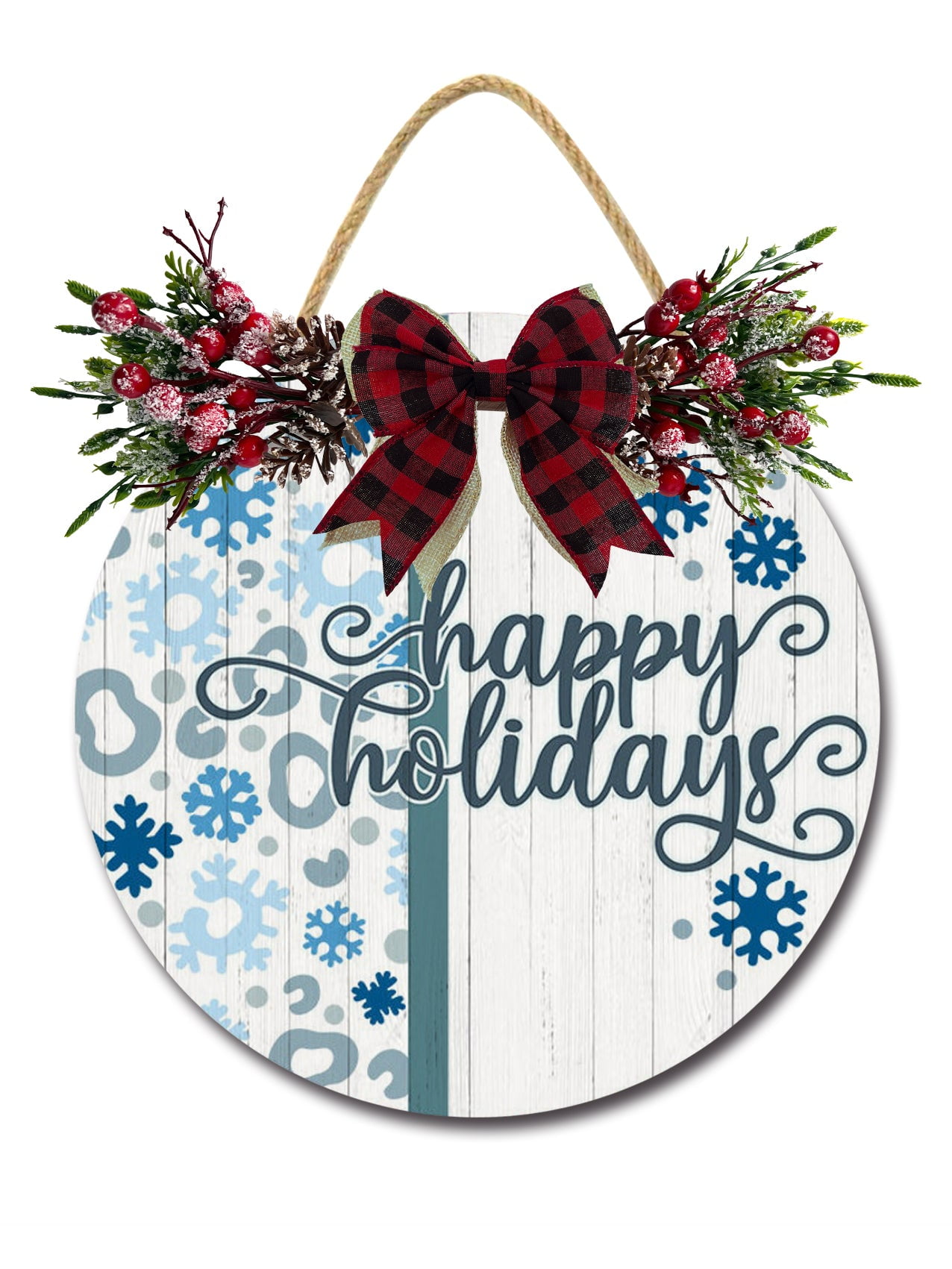 Happy Holidays Door Sign Home Decor Round Wood Wreaths Wall Hanging ...