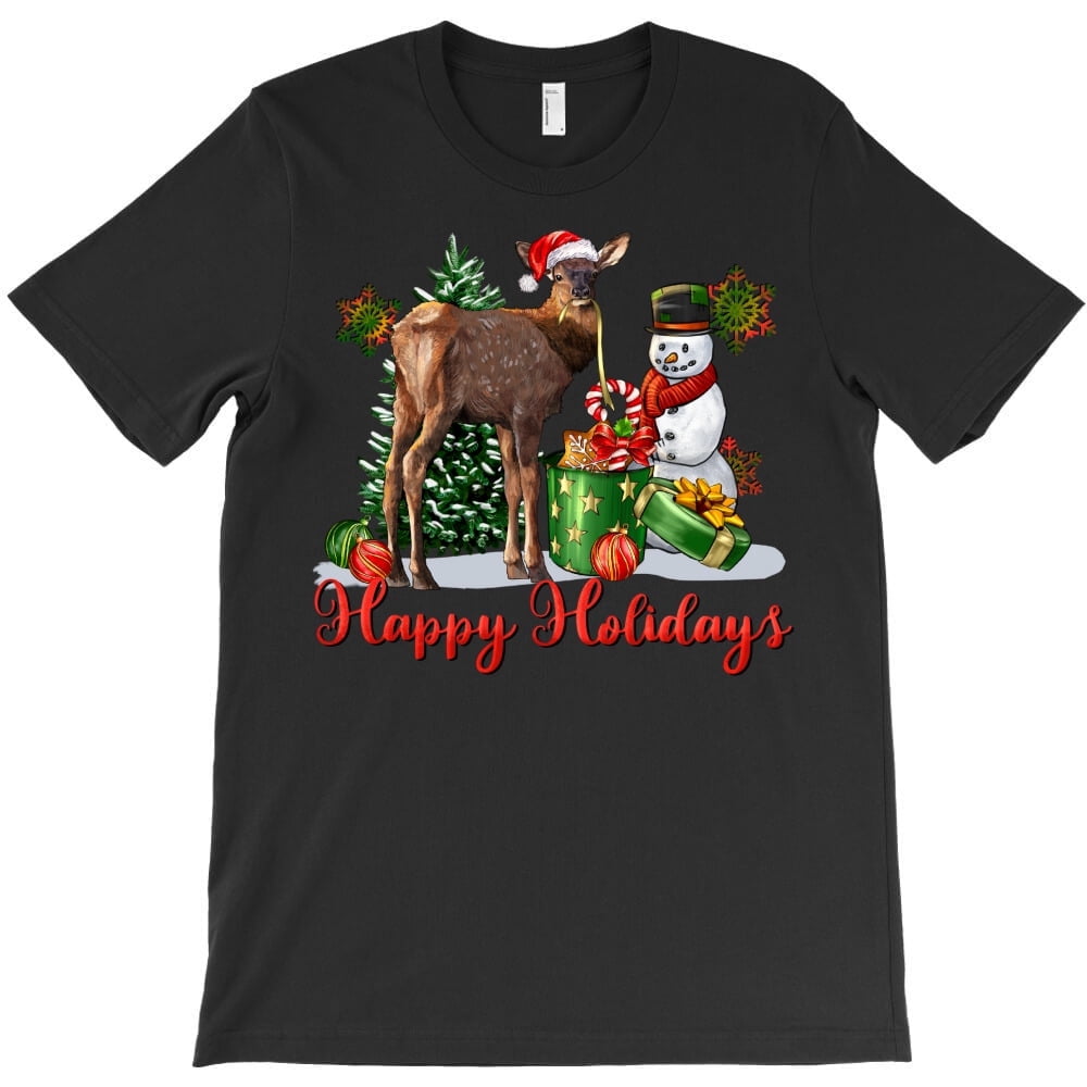 Happy Holidays Funny Baby Deer Christmas Animal Graphic H7503 T-Shirt ...