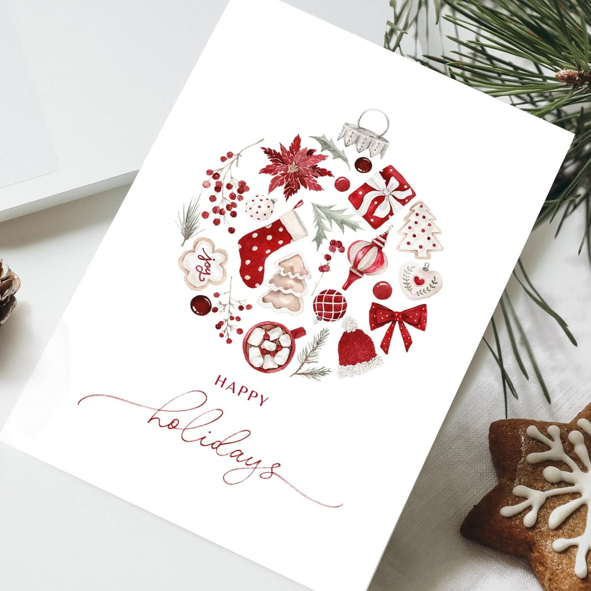 Happy Holidays Greeting Card – Festive Christmas Design with Ornaments ...