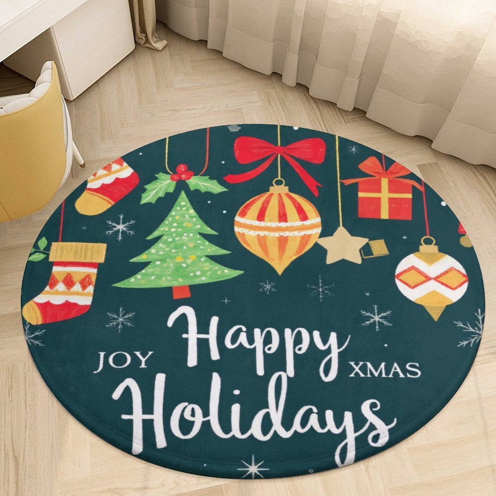 Happy Holidays Joy Xmas Round Area Rugs for Bedroom Living Room, 3FT ...
