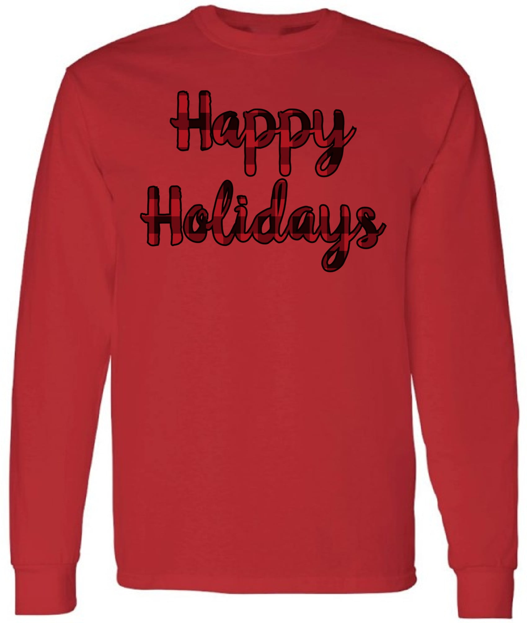 Happy Holidays Red Print T-Shirt for Men Long Sleeve Ugly Christmas ...