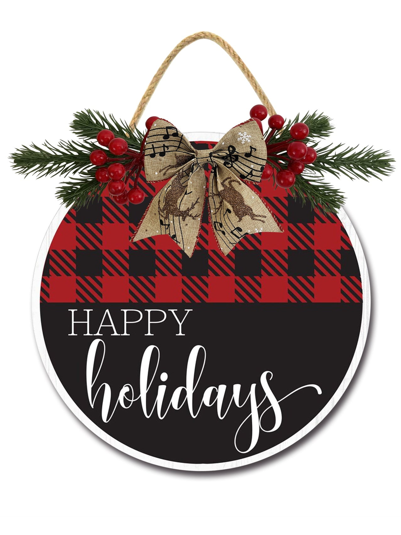 Happy Holidays Sign Front for Door Decoration, 11" Round Wood Wreaths ...