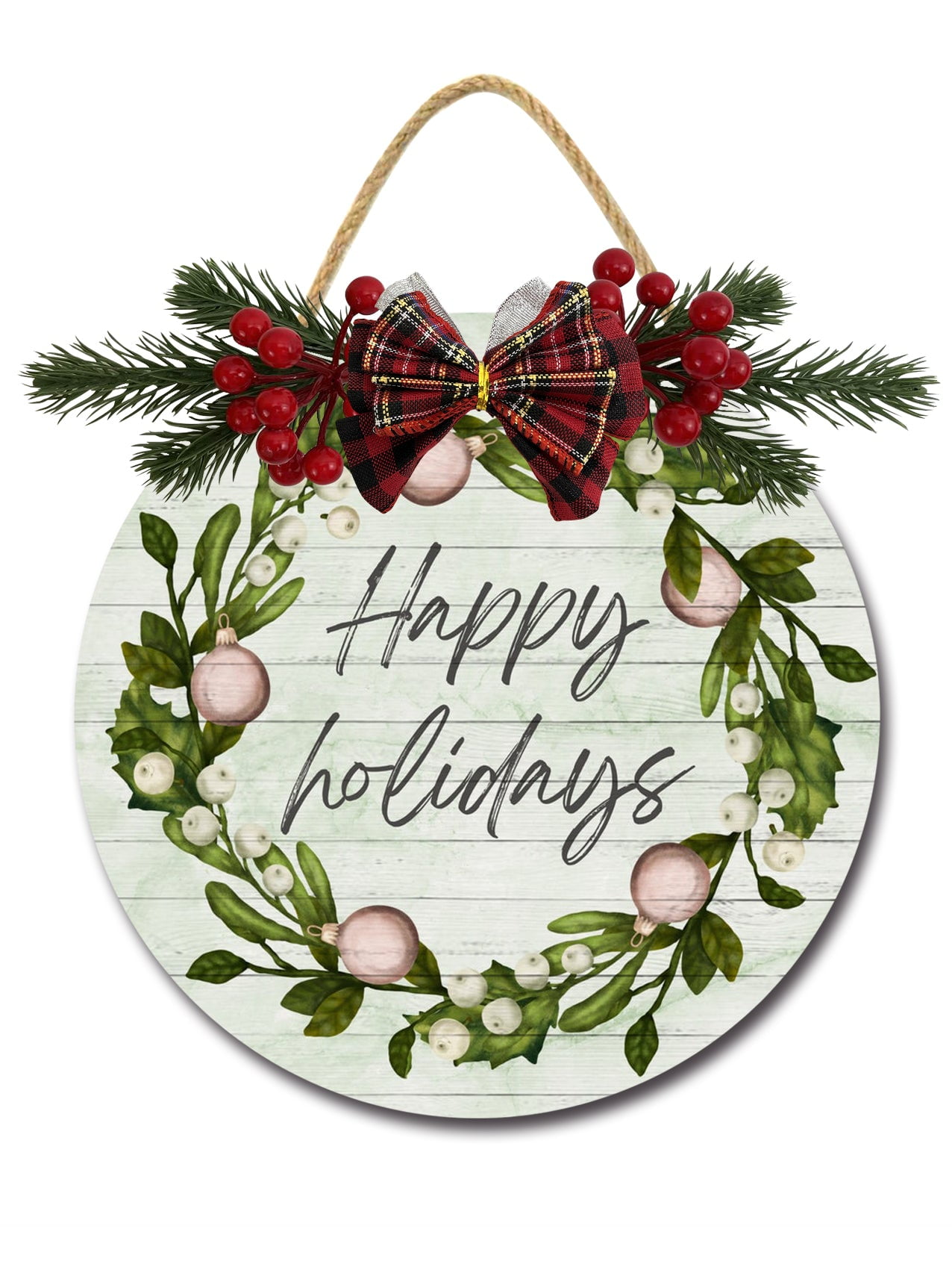 Happy Holidays Sign Front for Door Decoration, 12 in Round Wood Wreaths ...