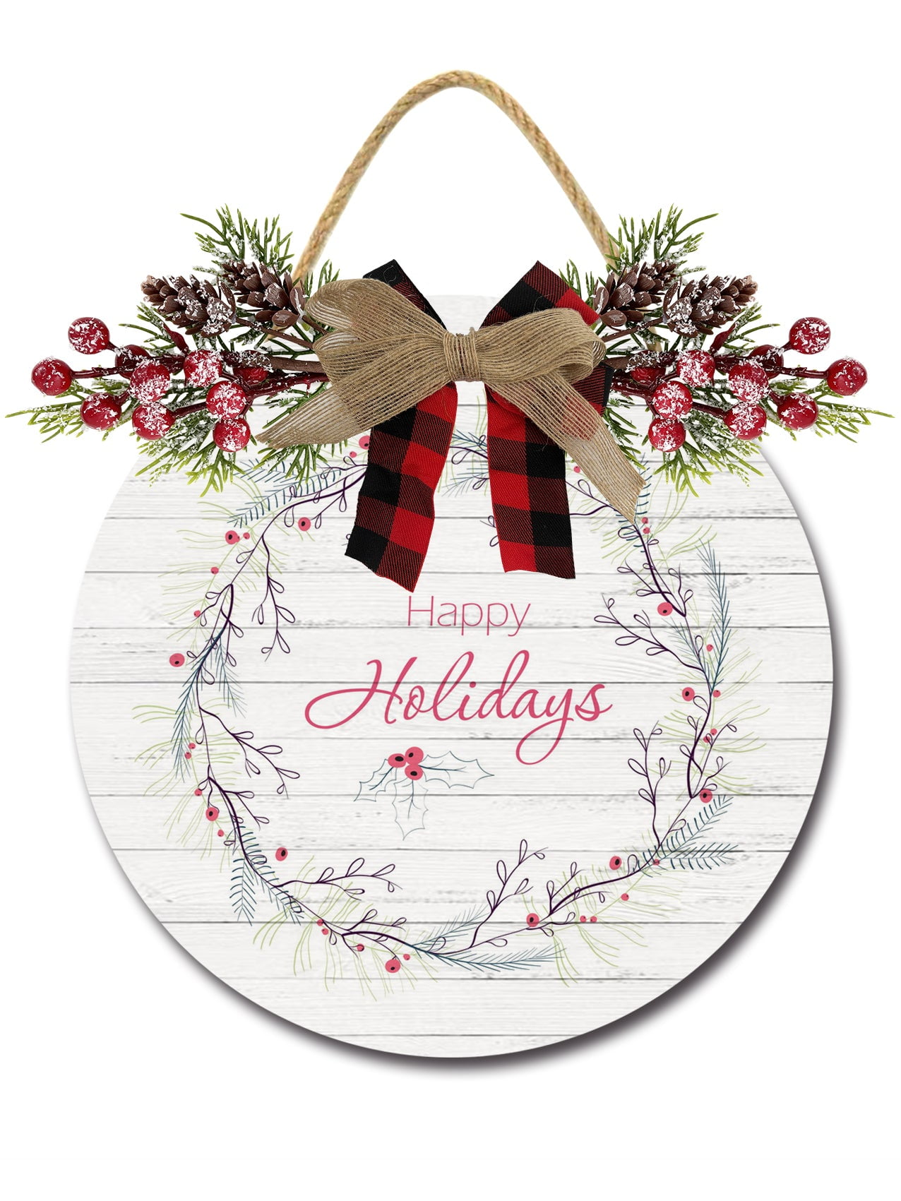 Happy Holidays Sign Front Door Porch Decorations, Round Rustic Wood ...