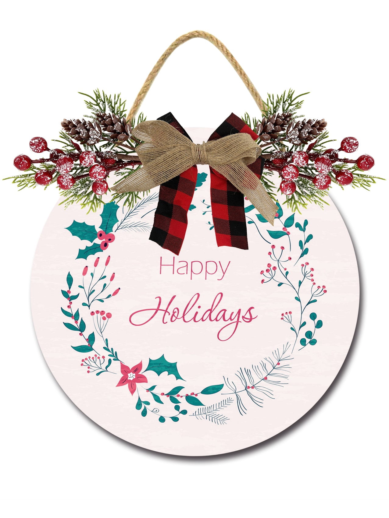 Happy Holidays Sign Front Door Porch Decorations, Round Rustic Wood ...