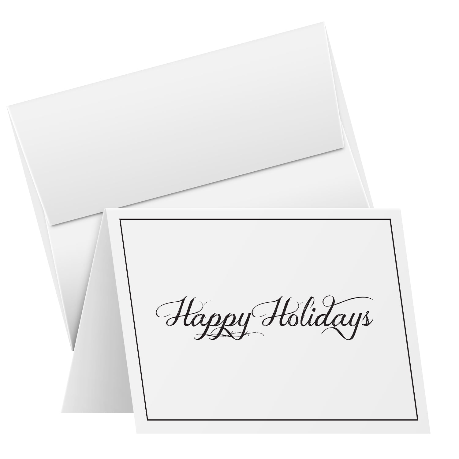 Happy Holidays - Elegant White Blank Fold Over Cards with Envelopes ...