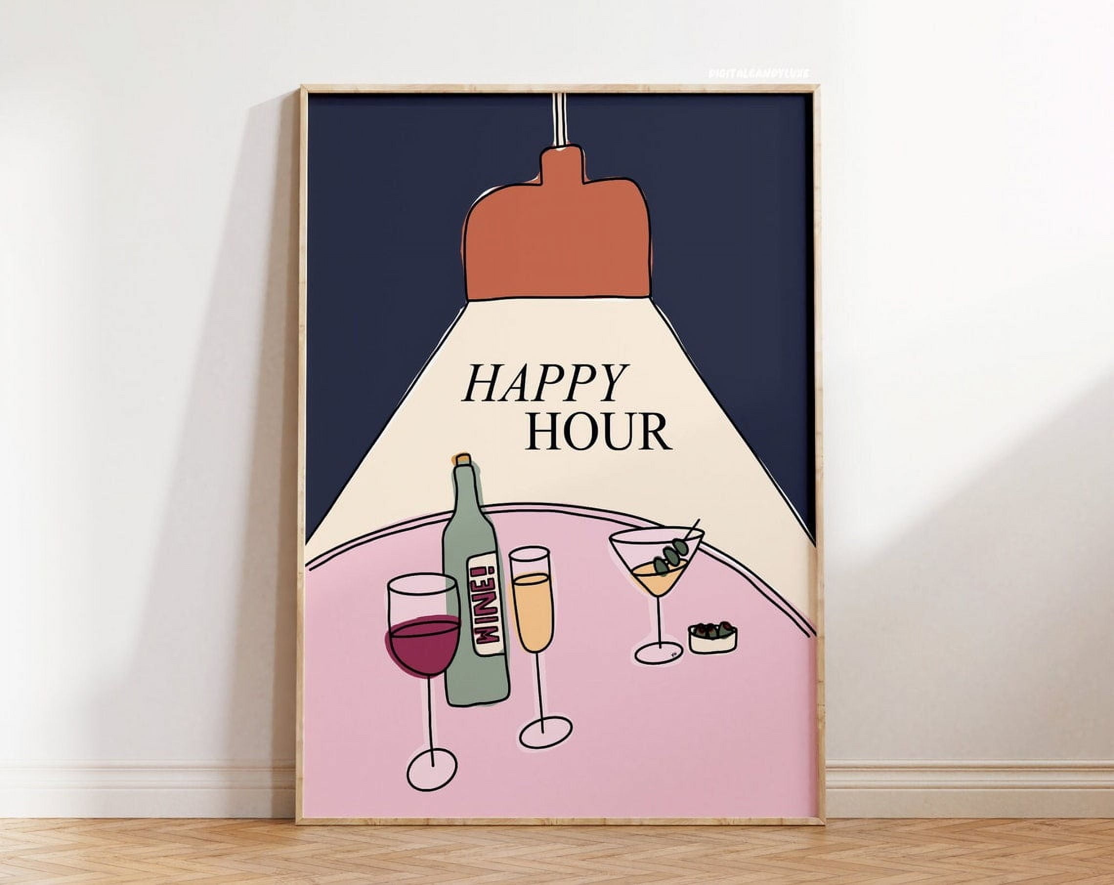 Happy Hour Art Print Trendy Kitchen Decor Bar Cart Prints And Posters ...
