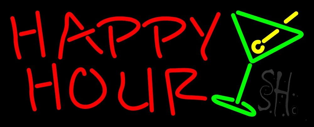 Happy Hour With Martini Glass LED Neon Sign 13 x 32 - inches, Clear ...