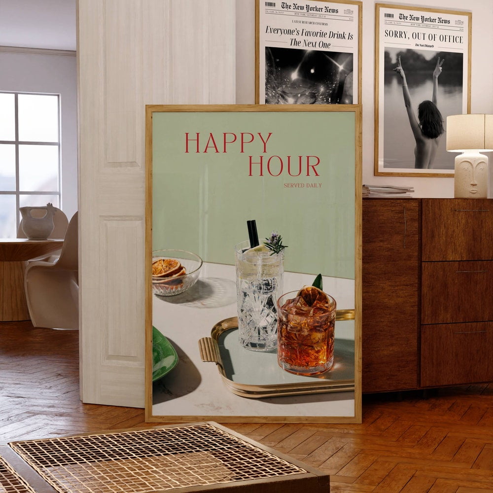 Happy Hour Poster, Whiskey Print, Retro Bar Cart Wall Art, Party Poster ...