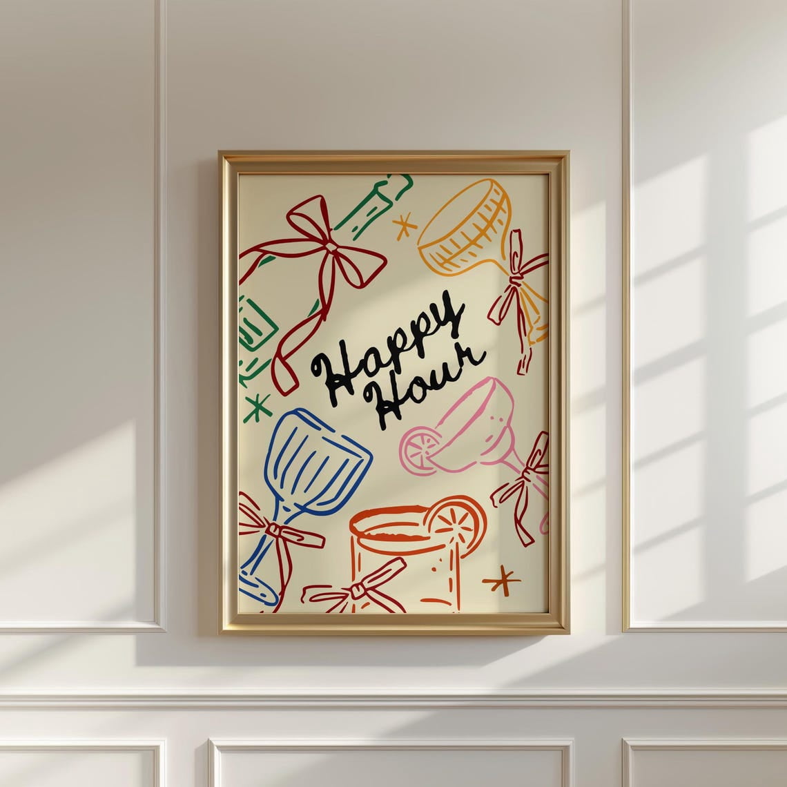 Happy Hour Poster Yappy Wall Art Retro Cocktail Decor Kitchen Pantry ...