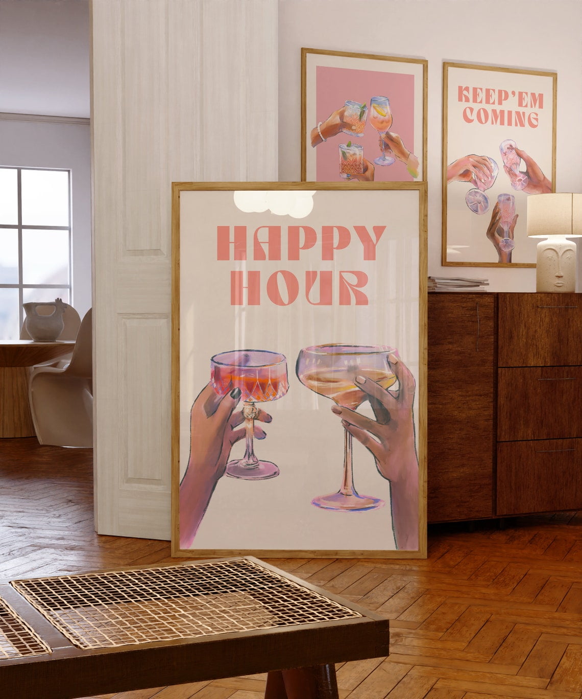 Happy Hour Print, Bar Cart Retro Cocktail Print, Cheers Wall Art, Alcohol Poster, Dorm Room ...