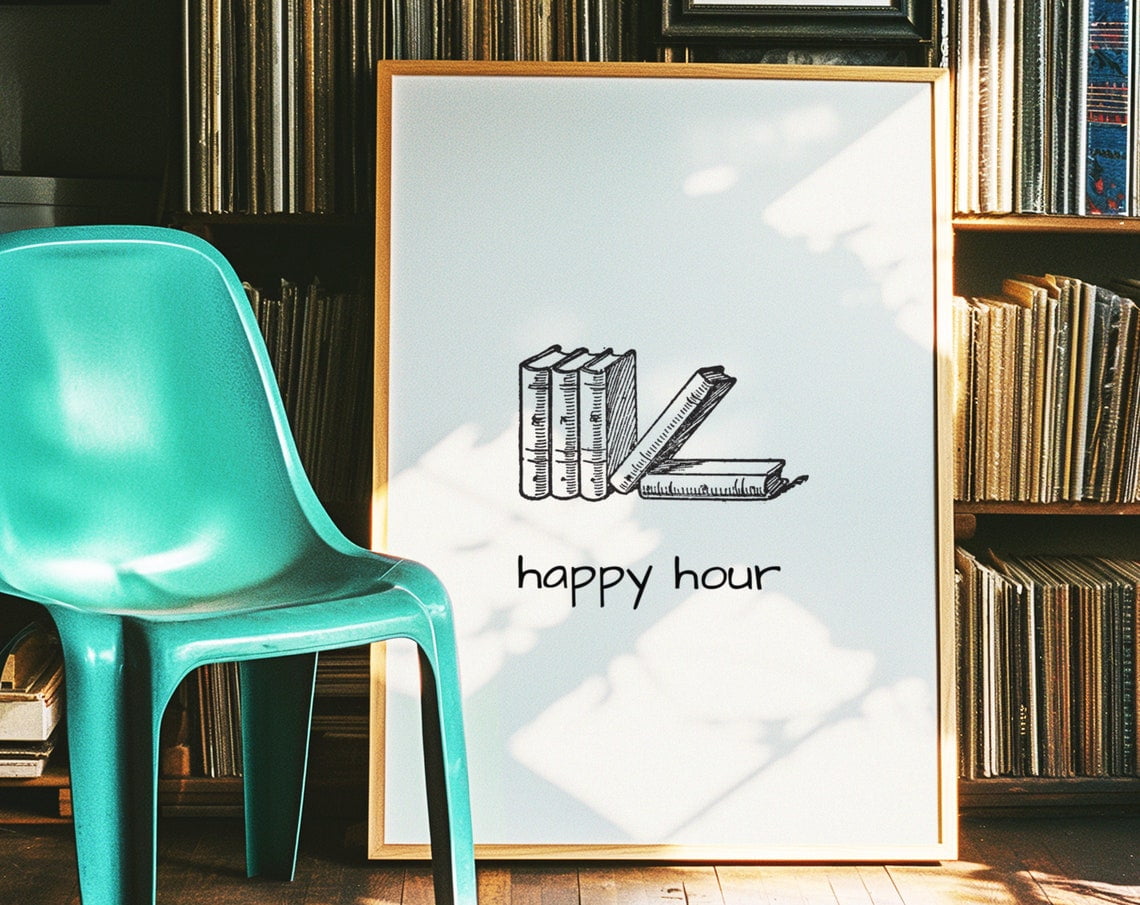 Happy Hour Print, Home Library Wall Art, Reading Is My Therapy ...