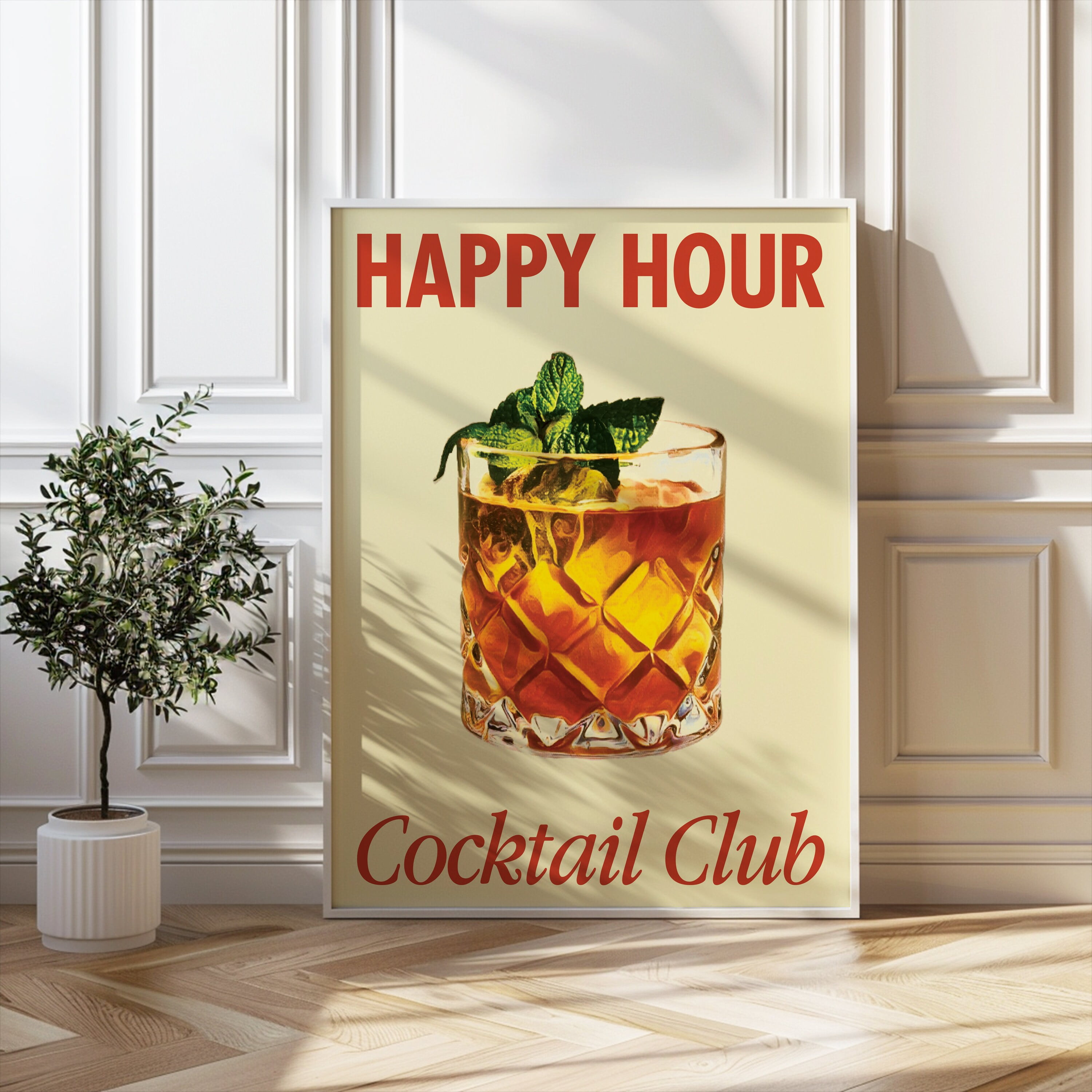 Happy Hour Wall Art • Cocktail Alcohol Bar Cart Vintage Kitchen Retro ...