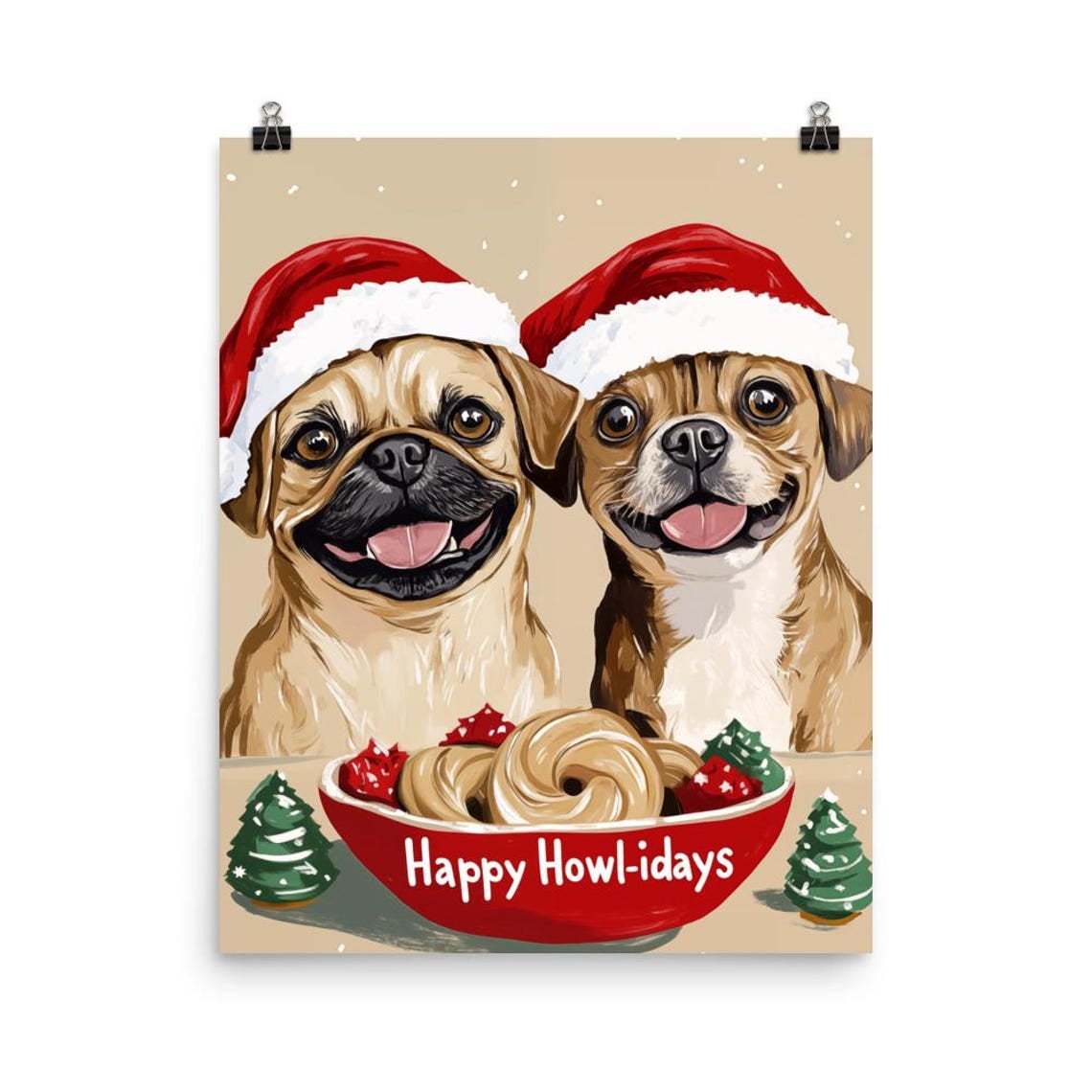 Happy Howl,Idays Print, Festive Dog Winter Wall Art, Cute Puppy Decor ...
