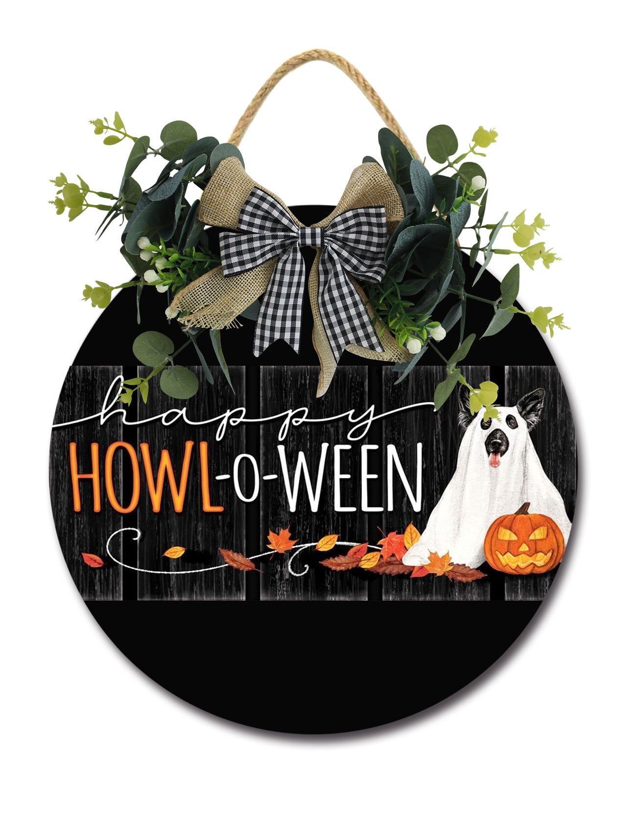 Happy Howl-o-ween Front Door Sign Funny Wreaths Hanging Wooden Plaque ...