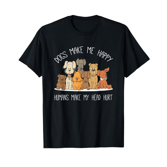 Happy Humans Dog Owner T-Shirt with Cartoon Dogs and Humorous Text ...