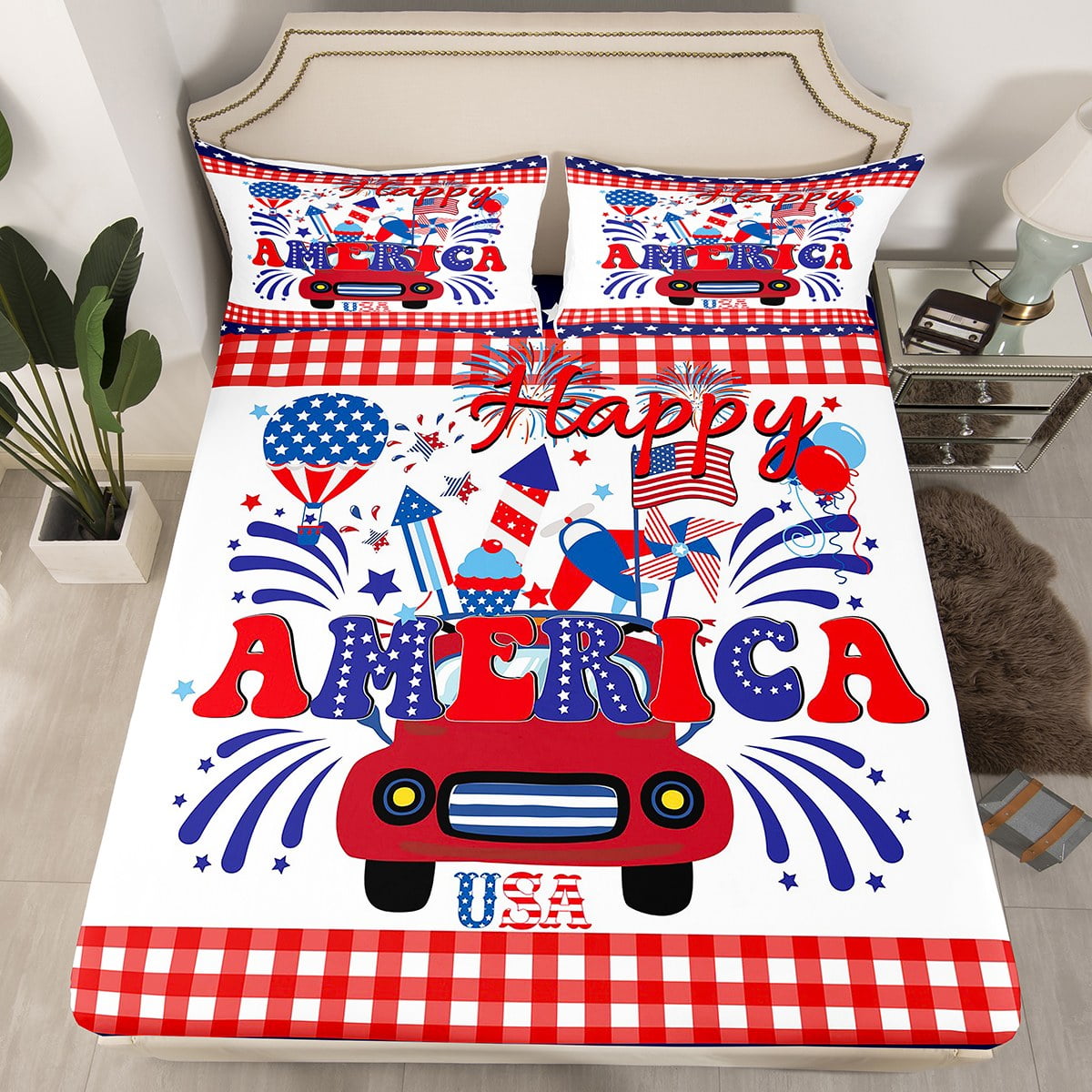Happy Independence Day Bedding Set 4th of July Fitted Sheet Twin, USA ...