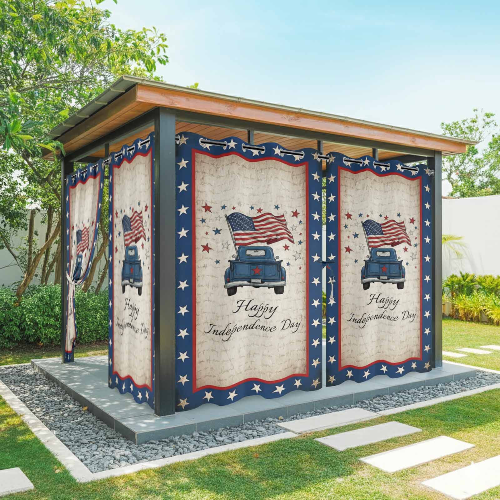 Happy Independence Day Outdoor Curtains for Patio, Blue Cartoon Truck U ...