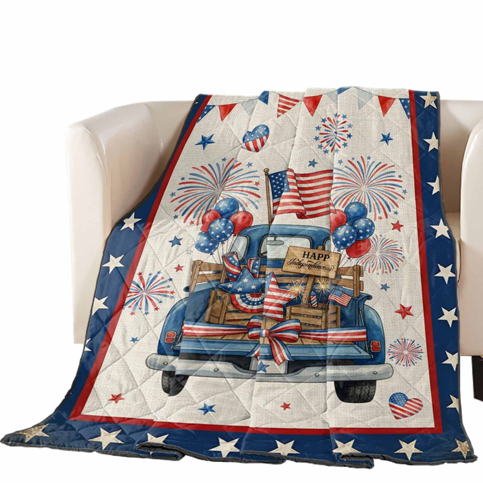 Happy Independence Day Quilted Comforters Cooling Blanket King Size ...