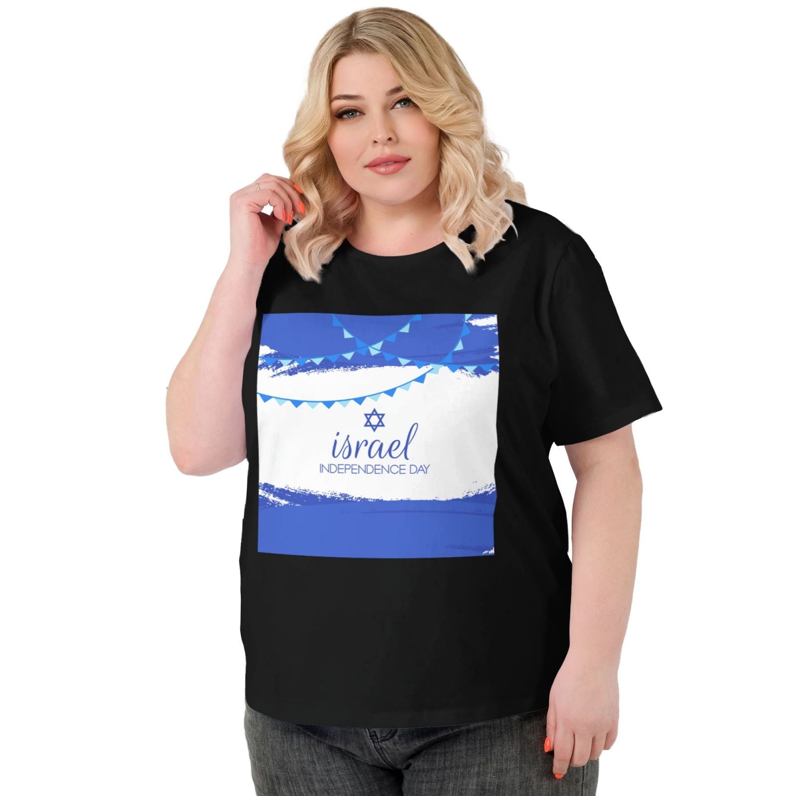 Happy Is-rael Independence Day Women'S Plus-Size Short Sleeve Crew Neck Tee Casual T-Shirt Loose ...