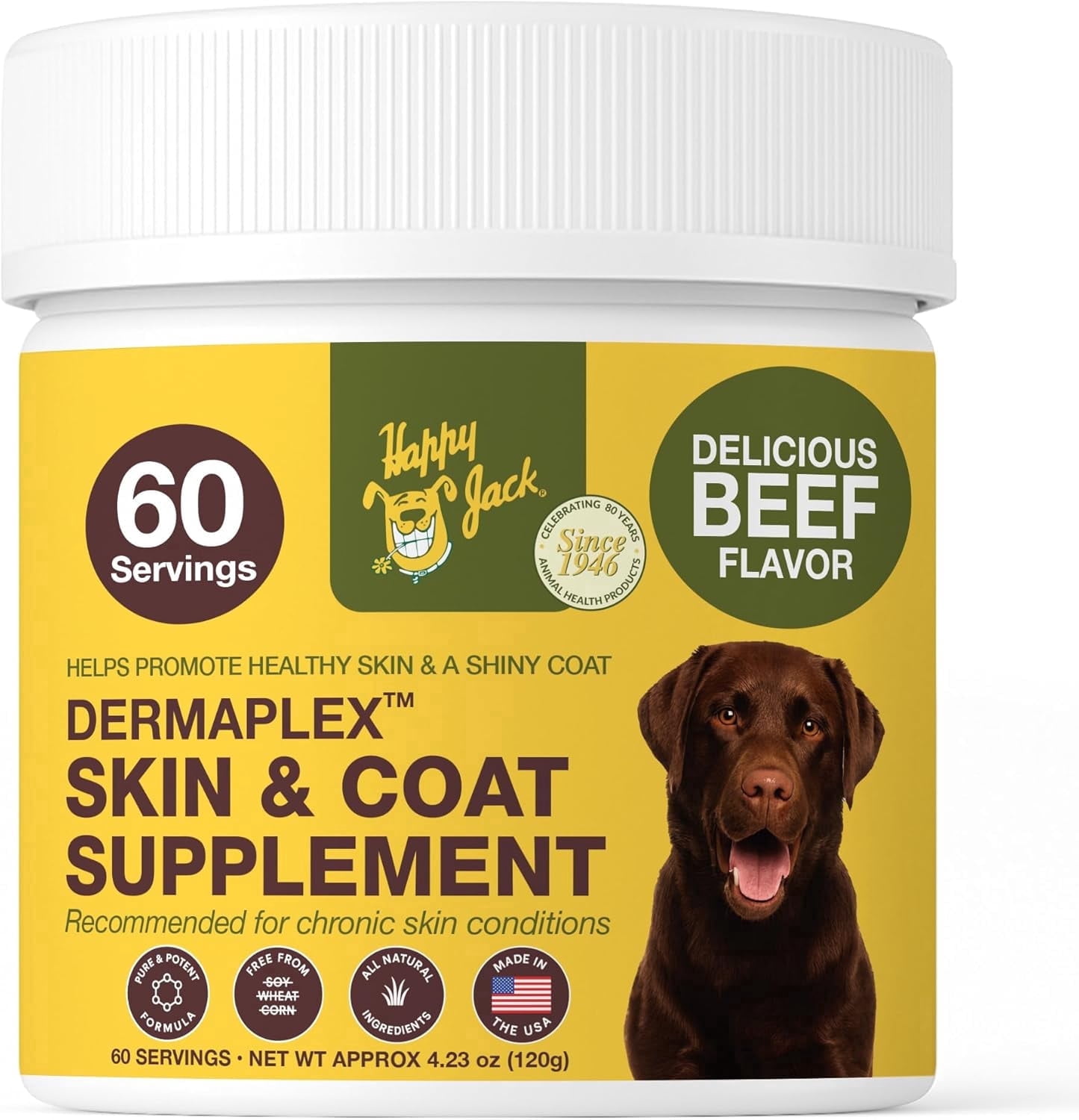 Happy Jack Dermaplex™ Skin & Coat Supplement Powder for Dogs (60 ...