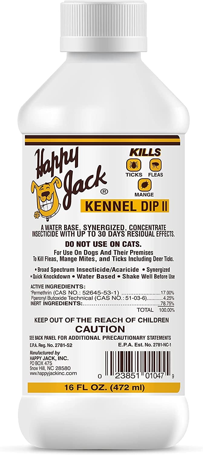 Happy Jack Kennel Dip II Flea Tick Mange Treatment for Dogs 16 oz Broad ...