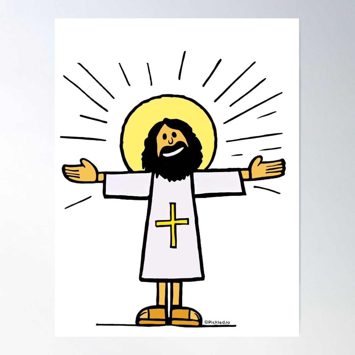 Happy Jesus With A Cross Doodle Poster Wall Art, Modern Wall Decor For ...