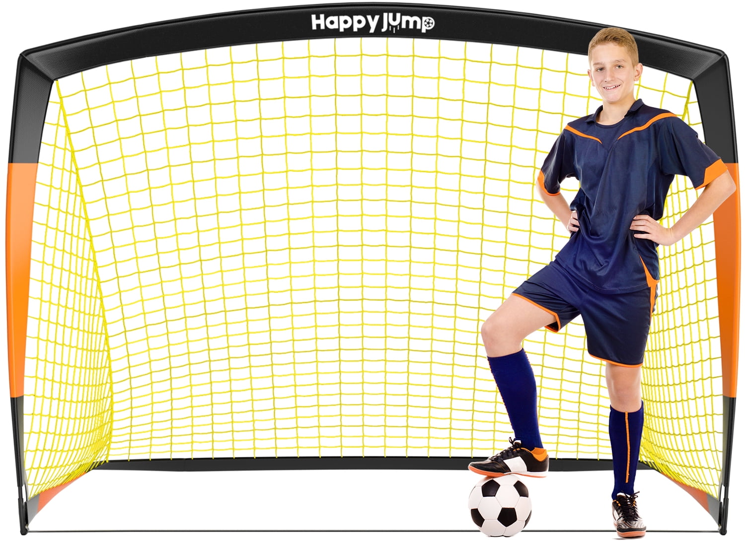 Happy Jump Portable Soccer Goal, Black/Yellow, 7x5 ft, Dacron Net ...