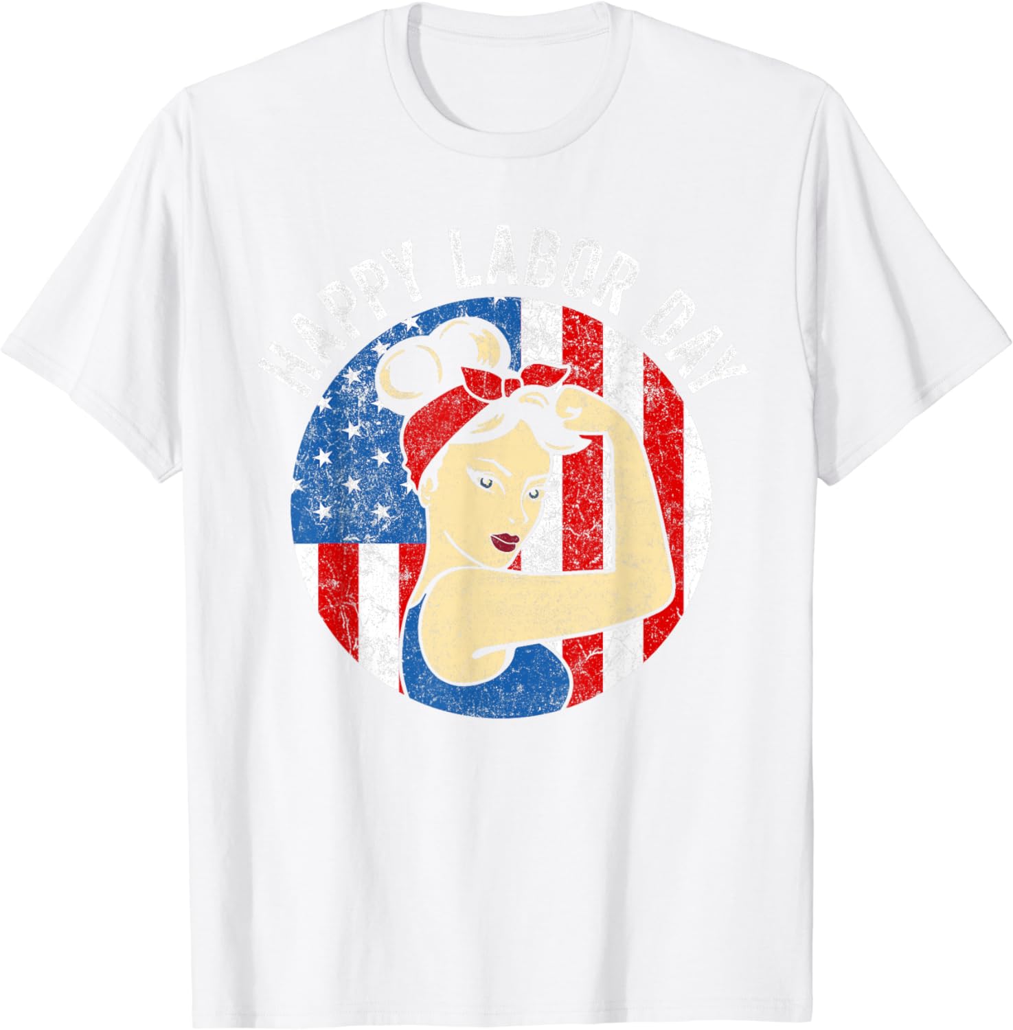 Happy Labor Day American Messy Bun Women Vintage USA Flag Cotton T ...