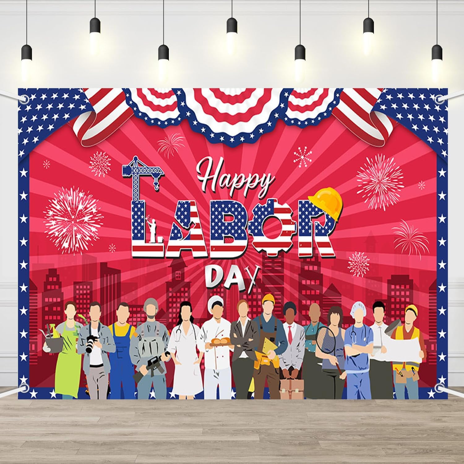 Happy Labor Day Backdrop Labor Day Party Banner Red Remember and Honor ...