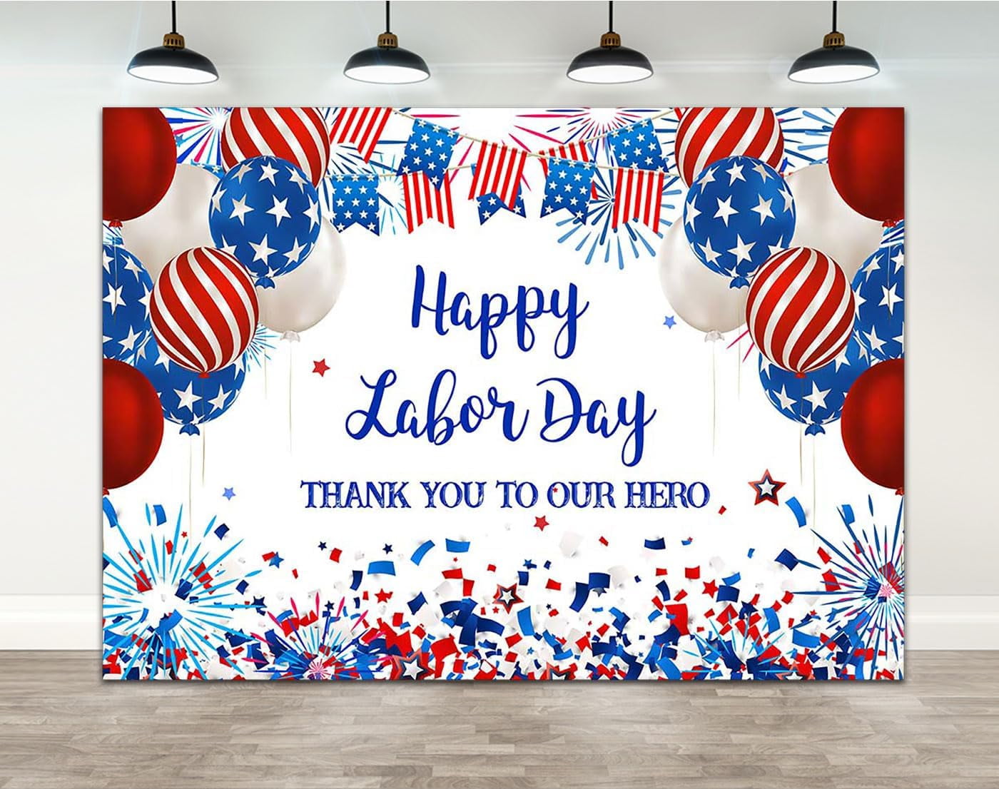 Happy Labor Day Backdrop Star Red White Blue Balloon Thank You for All ...
